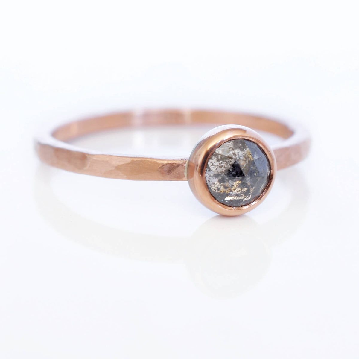 Salt and Pepper Rose Cut Diamond Ring in Rose Gold